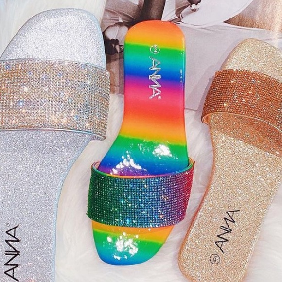 Anna | Shoes | Rainbow Rhinestoned Sandal | Poshmark